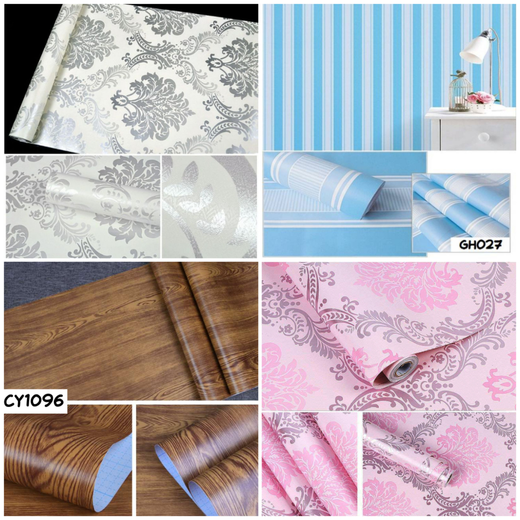 Jual Wallpaper sticker dinding motif Salur Biru Batik Pink Walldinding ...