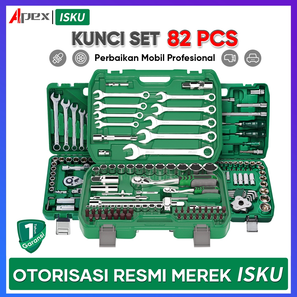 Jual ISKU Kunci Shock Set 37 61 82pcs/Full Lengkap Socket Toolkit Termasuk Kunci Pas Ring Set ...