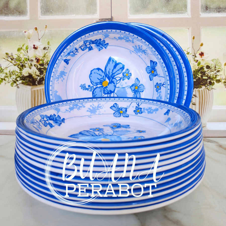 Jual PROMO 12 PCS PIRING MELAMIN MOTIF MAWAR BIRU TEBAL UKURAN 9 INCHI ...