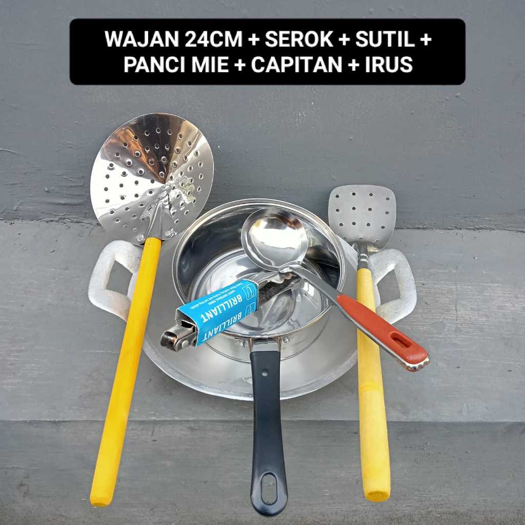 Jual [PAKET PERALATAN MASAK] WAJAN DIAMETER 24CM + PANCI MIE + SUTIL ...