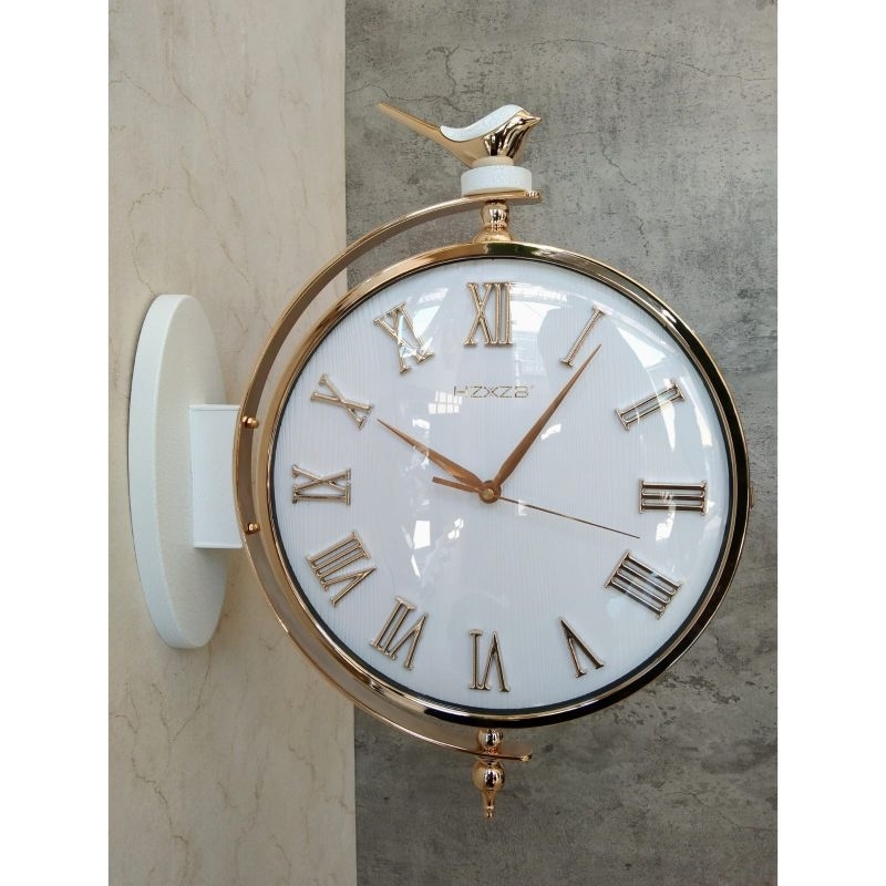 Jual Jam Dinding 2 Sisi Putih Gold/Jam Dinding Gantung 2 Sisi Bercak ...