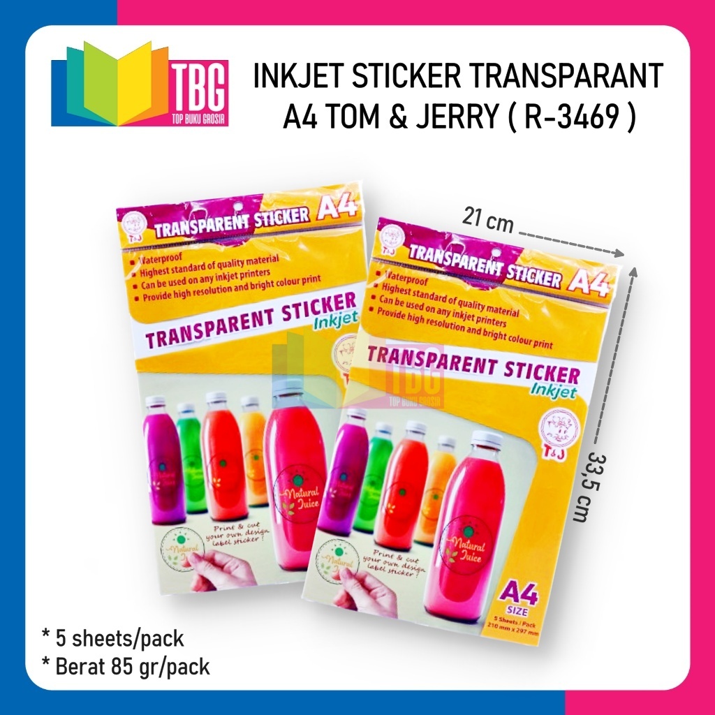 Jual 1 PACK INKJET STICKER TRANSPARANT A4 TOM & JERRY LABEL STIKER ...