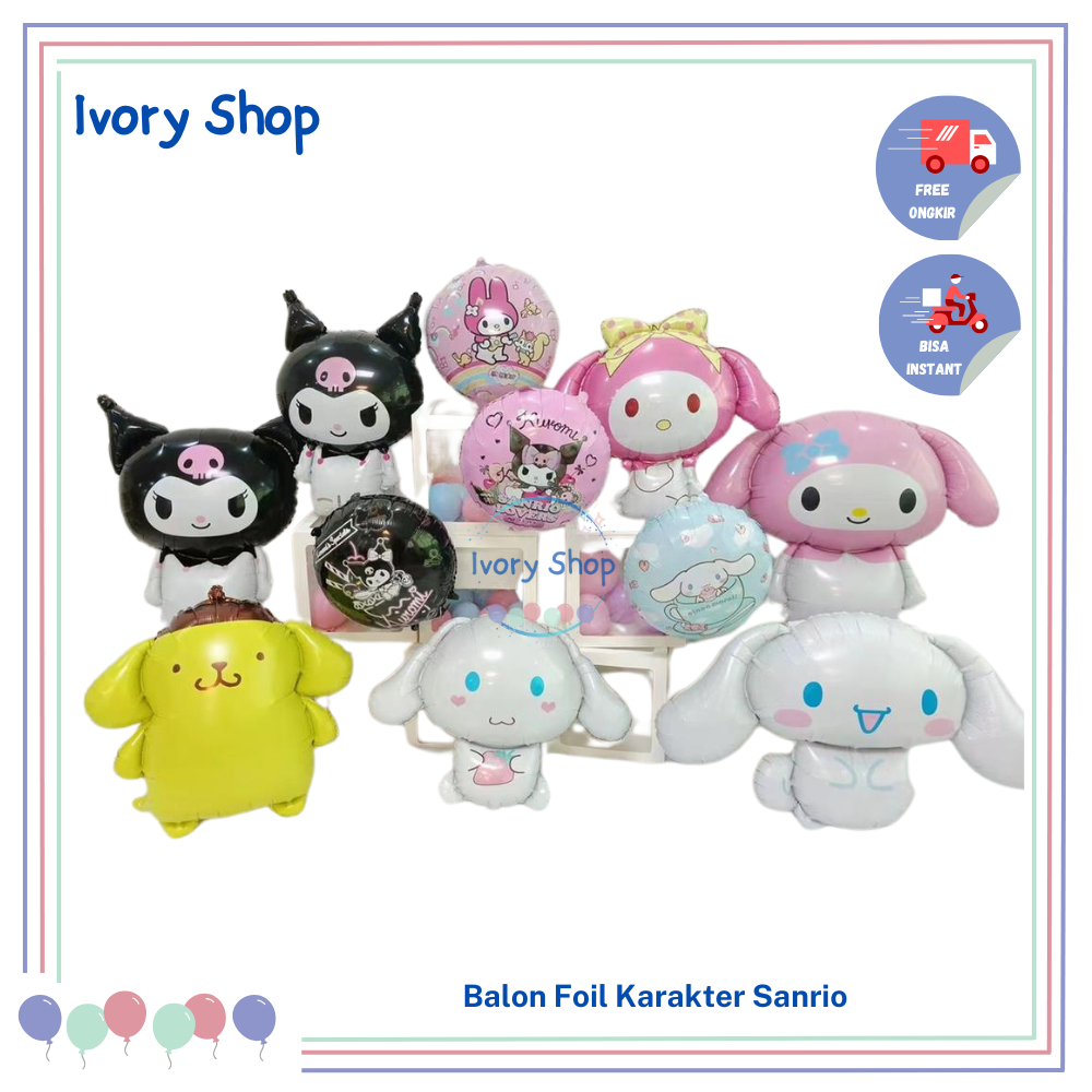 Jual Balon Foil Karakter Sanrio Kuromi Pompompurin Cinnamoroll My ...