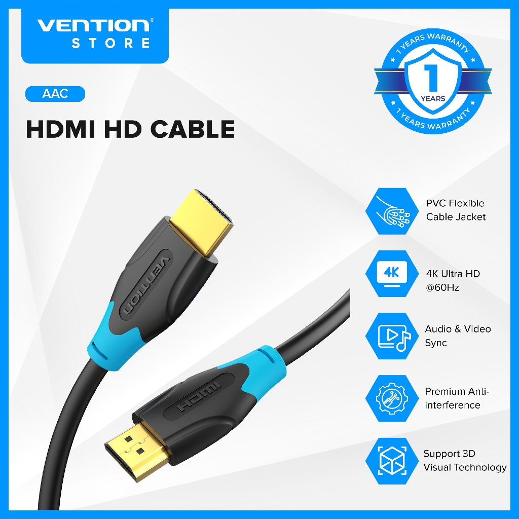 Jual Vention AAC Kabel HDMI 3D v2.0 4K UHD High Speed Quality | Shopee Indonesia