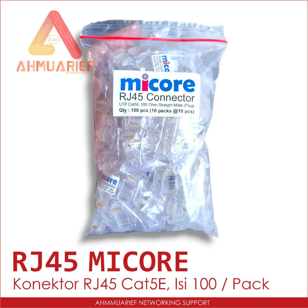Jual MICORE KONEKTOR CONNECTOR RJ45 CAT5E UNTUK JARINGAN LAN CAT 5 ...