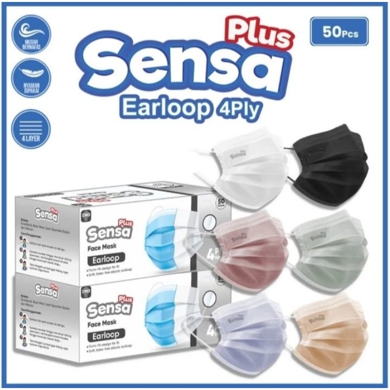 Jual Masker Sensa Plus 4 Ply Earloop (50pc) | Shopee Indonesia