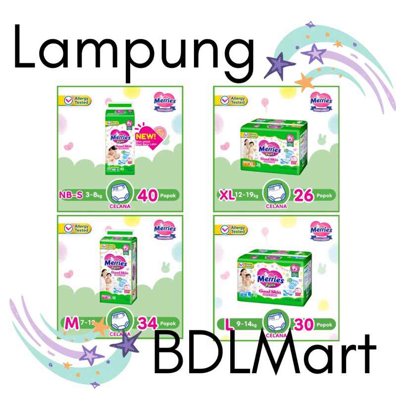 Jual Lampung Diapers Merries Popok XXL28/XL26/L30/M34/S40 BDLmart ...