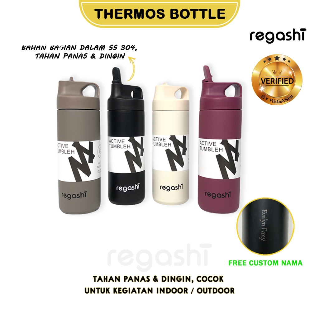 Jual [ Custom Nama ] Regashi Termos Botol Minum 550 ml | Termos Air Panas dan Dingin Stainless ...