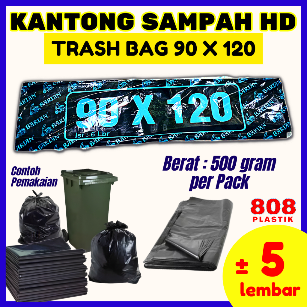 Jual Plastik HD Sampah Hitam 90 X 120 CM / Trash Bag 500 Gram - 90x120 ...