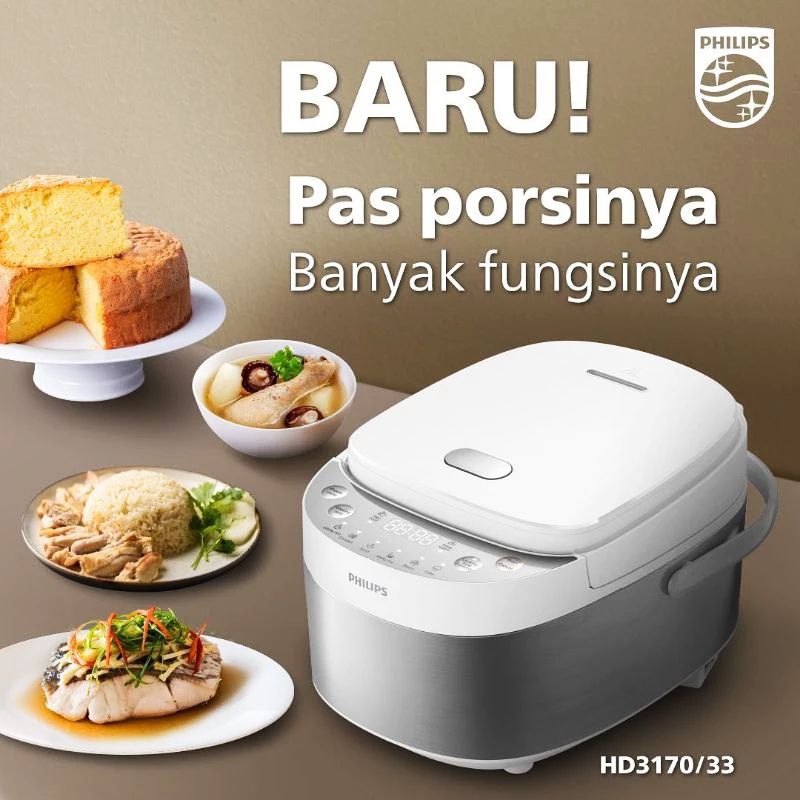 Jual Rice Cooker Philips HD3170 Putih Kapasitas 0,85 Liter / Magic Com Digital Mini Philips HD ...