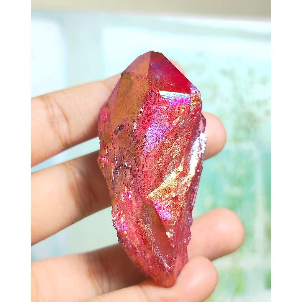Jual Natural Pineapple Quartz Point Red Flame Aura Plating Titanium (25 ...