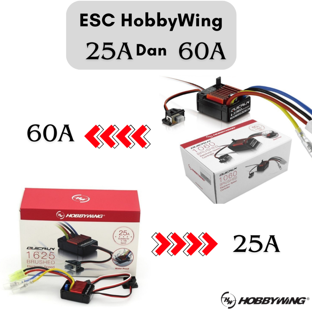 Jual ESC Hobbywing Quicrun 1060 Brushed Waterproof 60A 25A Speed ...