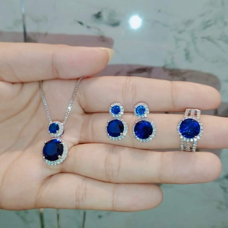 Jual Set Biru safir Premium diamond / Blue shappire High Quality Sets ...