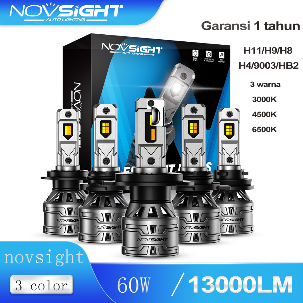 Jual Novsight N61T lampu mobil 3 warna Bohlam Lampu Depan LED H4 H11 3000K 4300K 6000K 60W ...