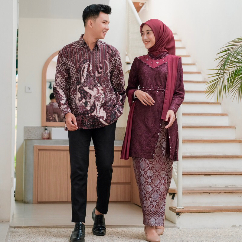 Jual Kebaya Alana Couple Burgundy | Kebaya Couple Kebaya Modern Kebaya ...