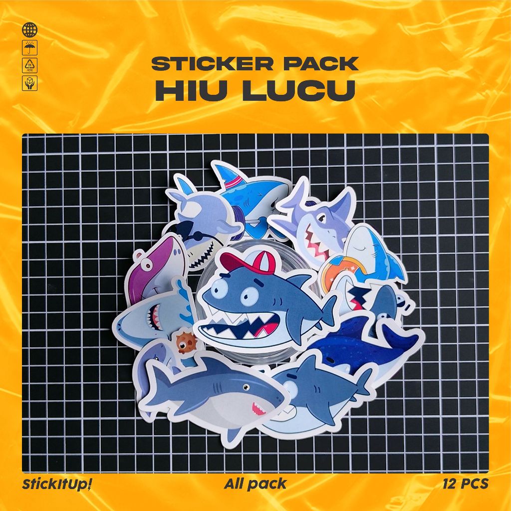 Jual StickitUp Stiker Pack Ikan Hiu Lucu Untuk Koper Laptop Skateboard ...