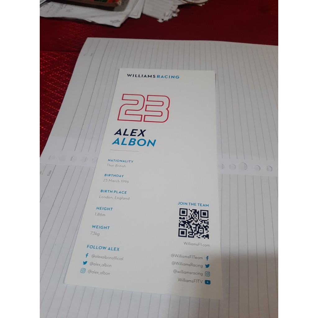 Jual Kartu Pembalap Formula One Williams F1 Driver Card Autograph ...