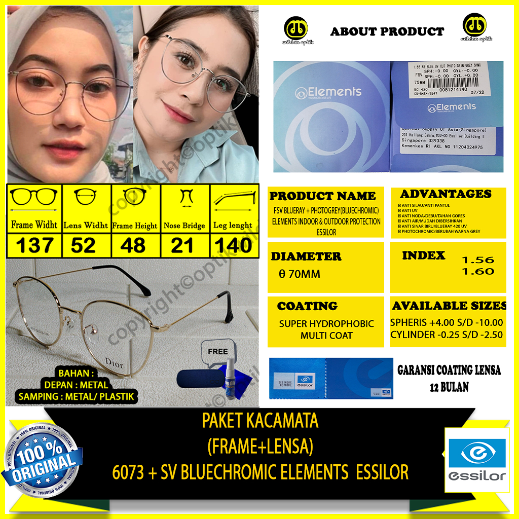 Jual PAKET KACAMATA ESSILOR ELEMENTS ORIGINAL 6073 | Shopee Indonesia