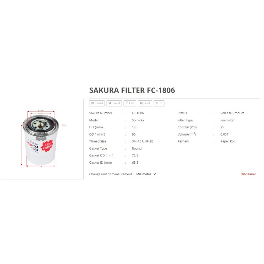 Jual Fuel Filter Sakura FC-1806 | Filter Alat Berat | Filter Truck ...