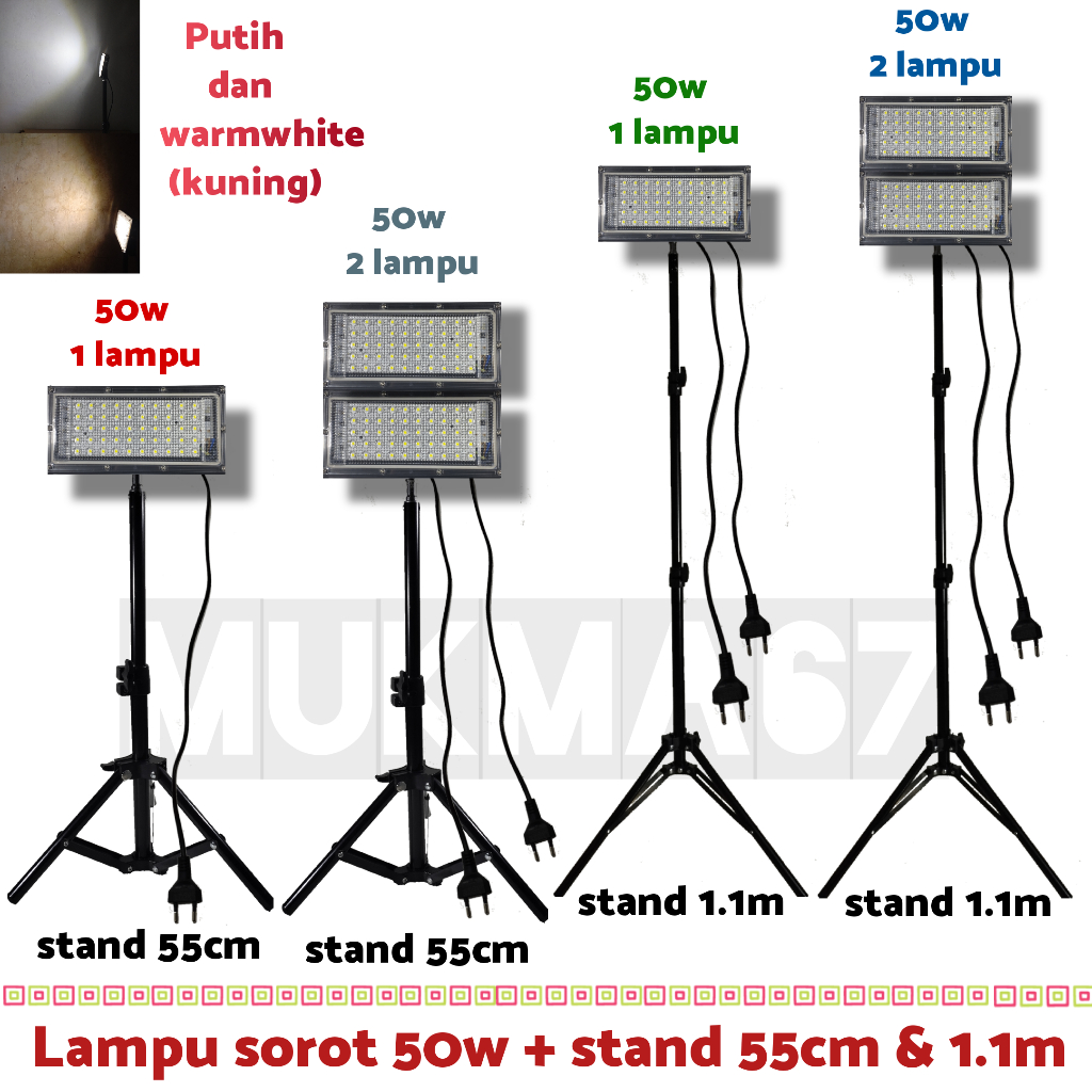 Jual Lampu sorot stand/tripod 55cm dan 110cm 50w 100w lengkap satu set | Shopee Indonesia