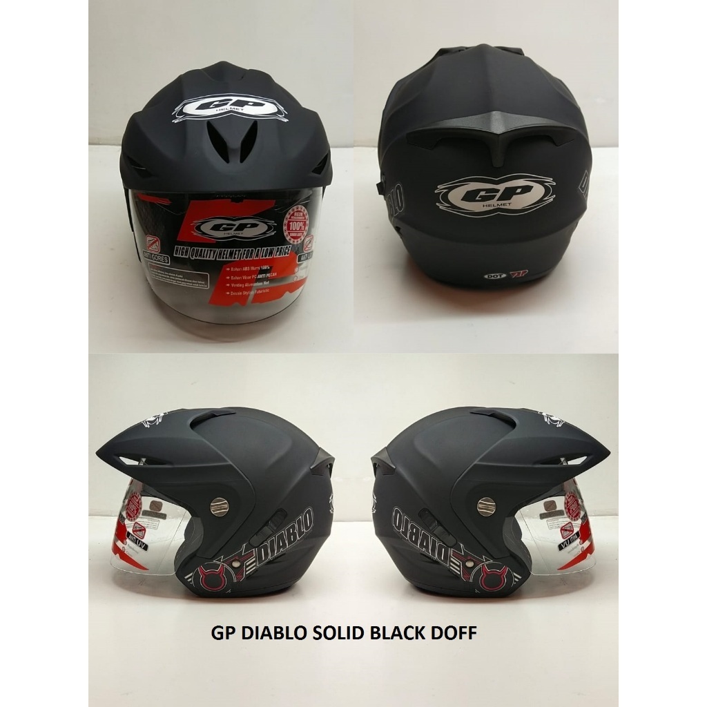 Jual Helm Half Face Gp Diablo solid double Visor size L(SNI) | Shopee ...
