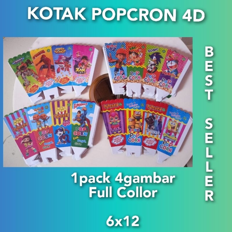 Jual kertas popcron 12x6cm/kotak popcron 12x6 cm/wadah popcorn 12x6 cm ...