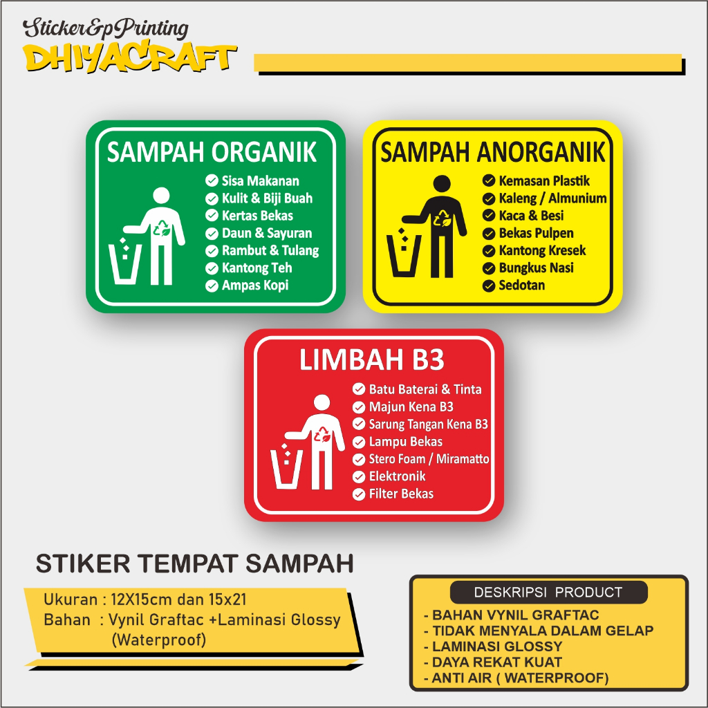 Jual Stiker Sampah Organik, Stiker Sampah Anorganik, Sampah B3 ...