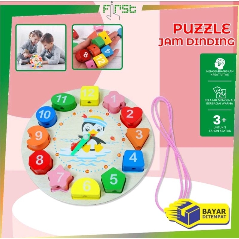 Jual Mainan Edukasi Anak Puzzle Jam Kayu Motif Penguin Lucu / Puzzle ...
