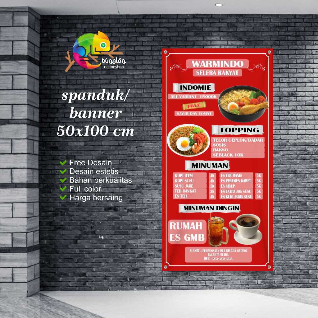 Jual Spanduk 50X100 Banner Warmindo Model Merah Custom Desain | Shopee ...