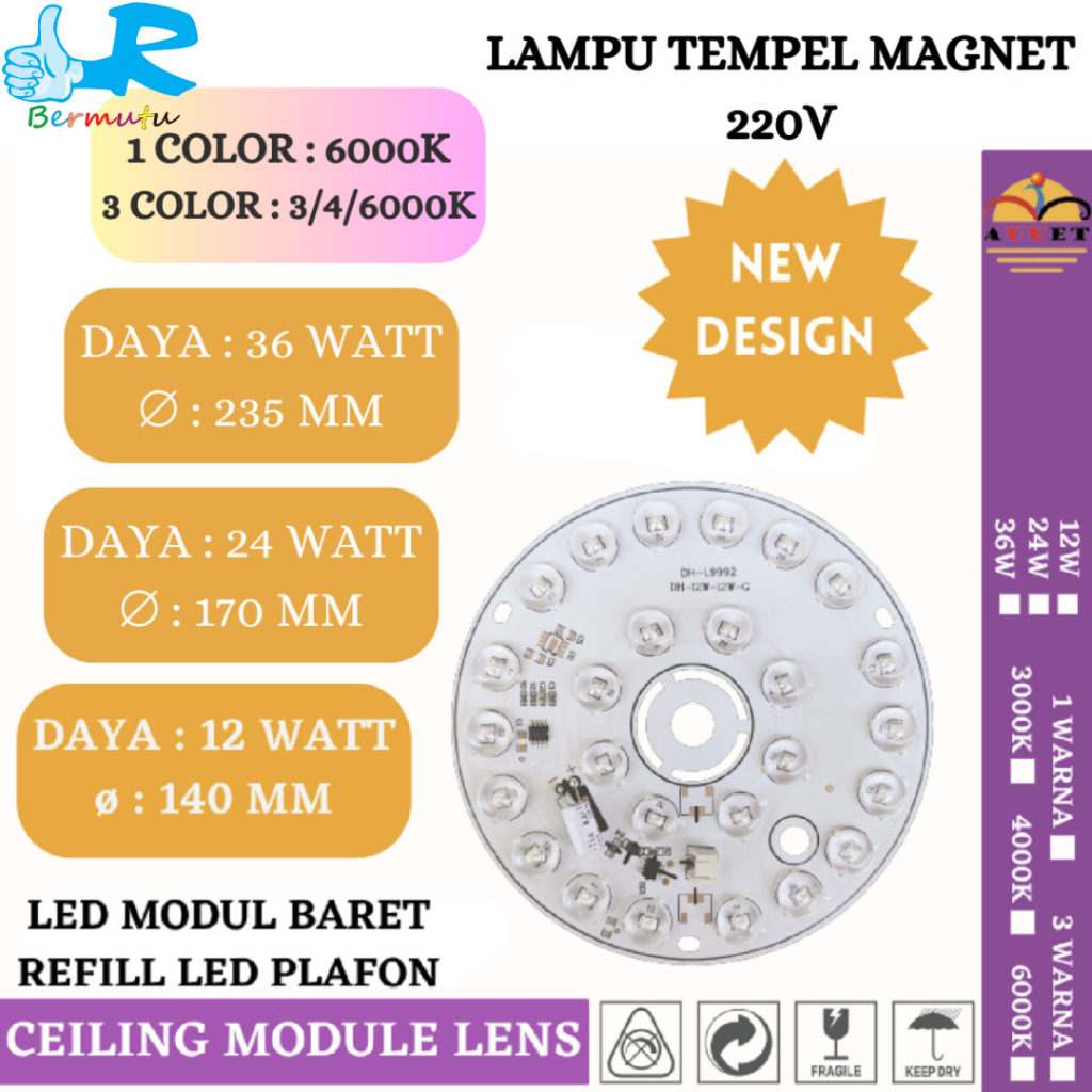 Jual LAMPU TL RING LED 36 WATT 220V LED Modul Ceiling 12W 24W 36W Baret Plafon Putih TRICOLOR 3 ...