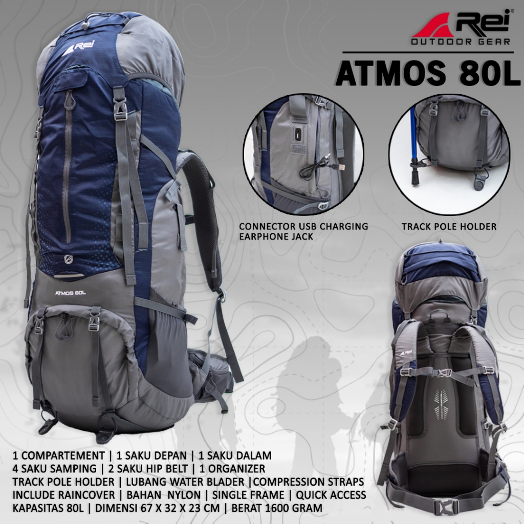 Jual TAS RANSEL CARRIER AREI ATMOS 80L ORIGINAL OUTDOOR HIKING CAMPING GUNUNG | Shopee Indonesia