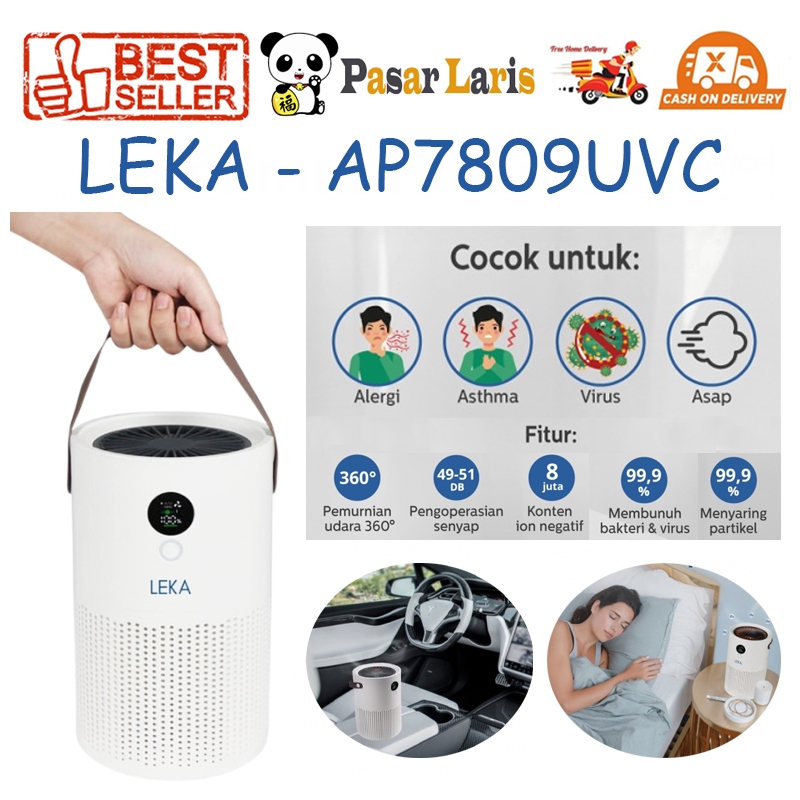 Jual LEKA AP7809 Portable Air Purifier Rechargeable HEPA13 Filter Anion ...