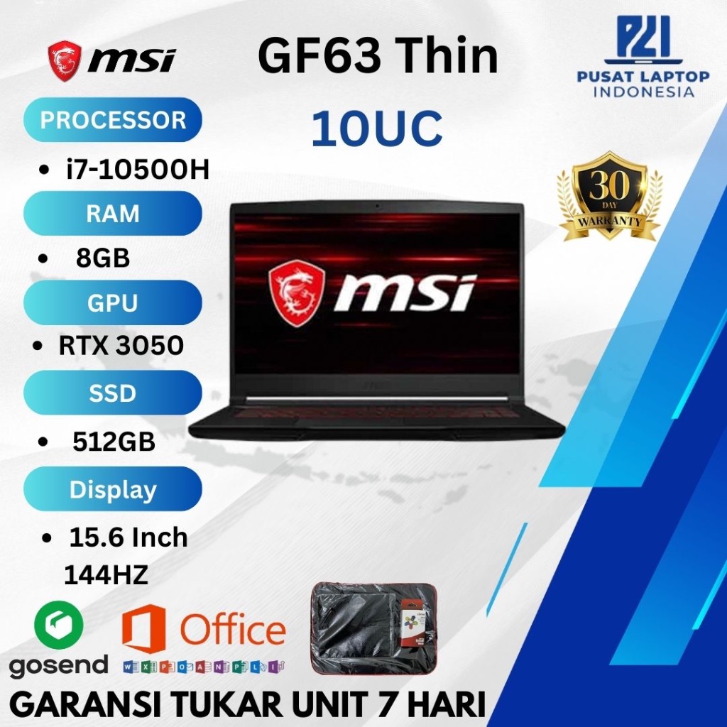Jual MSI GF63 Thin/GP63 Leopard i7 gen 10 8/512GB RTX 3050 Second ...