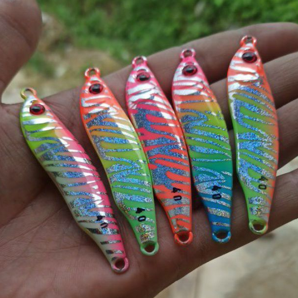 Jual metal jig 30,40,60,80,100 gram full GID foil zebra S dollar slim original disain | Shopee ...