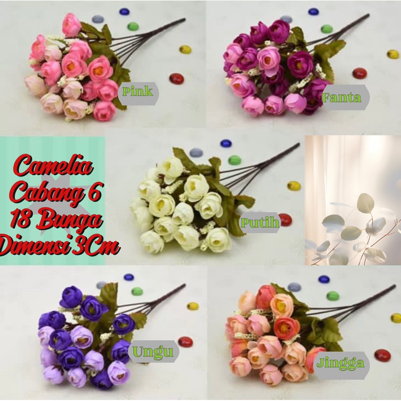 Jual Bunga Camelia rose cabang 6 / Bunga hias / Bunga dekorasi / 山茶瑰/ B ...
