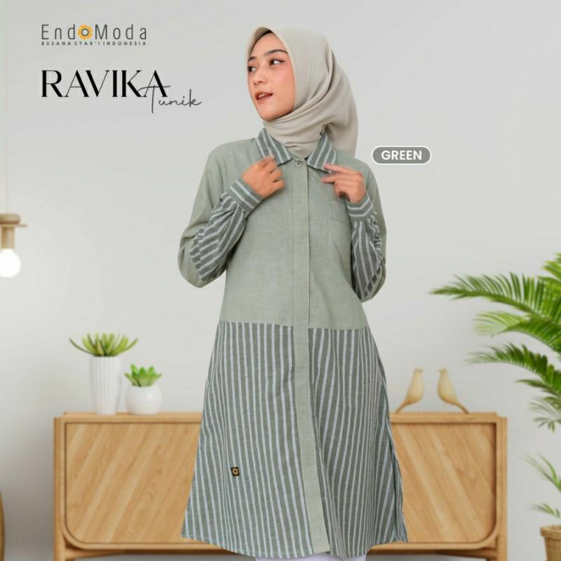 Jual Endomoda RAVIKA TUNIK Muslimah Motif garis polos | Shopee Indonesia