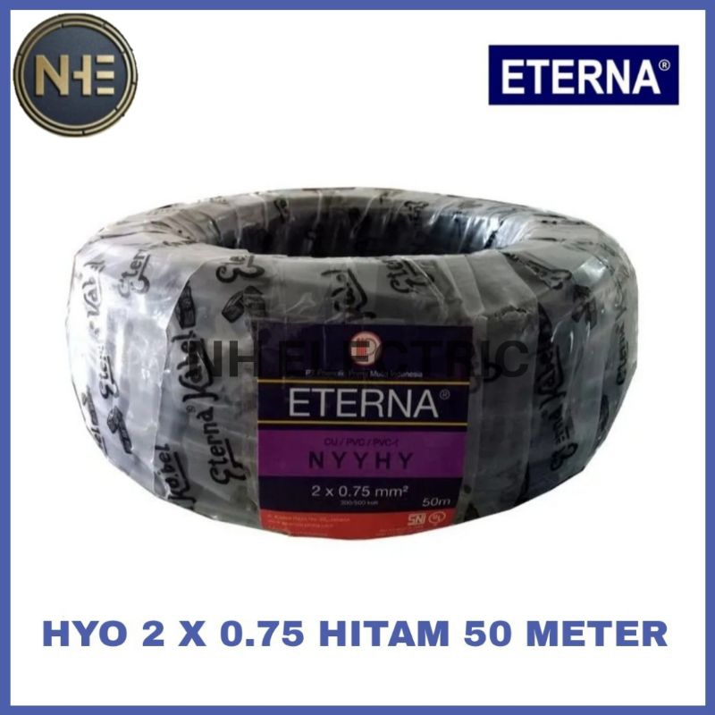 Jual Kabel Eterna Hyo Serabut Tembaga 2x0,75mm² 50 Meter Hitam SNI - Kabel Listrik Eterna ...