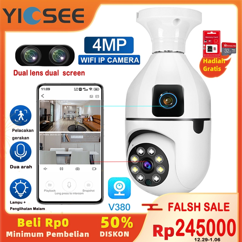 Jual cctv lampu Dual Lens 4MP bohlam WIFI IP Camera Wireless 360 ...