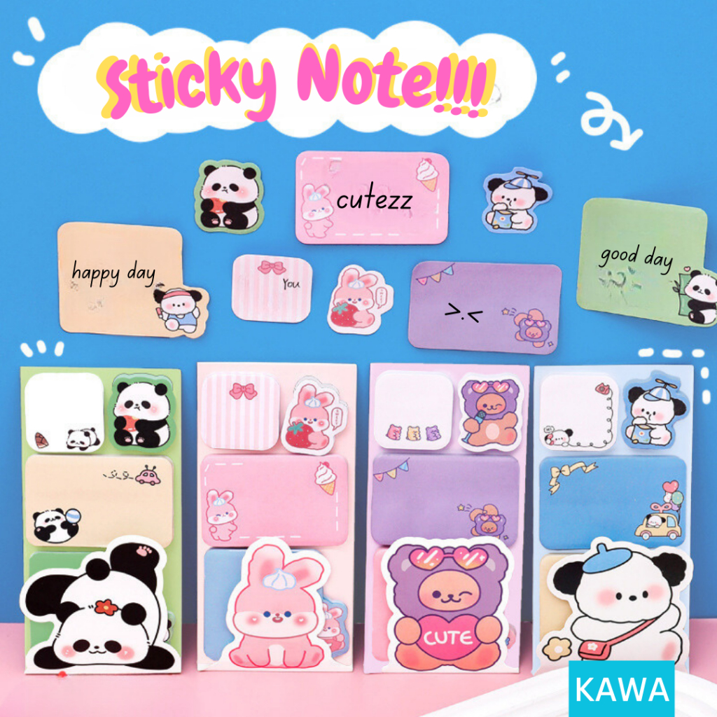 Jual KAWA Sticky Notes 4 in 1 Lucu Isi total 100 Lembar Kertas Catatan ...