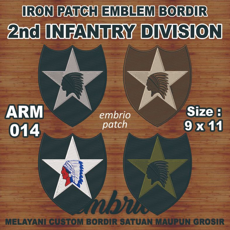 Jual ARM-014 Patch Indian Head Soldier Second Infantry Division 2nd US ARMY Veteran - 9x11 ...