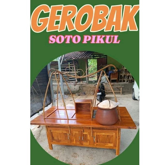 Jual gerobak soto pikul kayu jati dan satu kwali | Shopee Indonesia