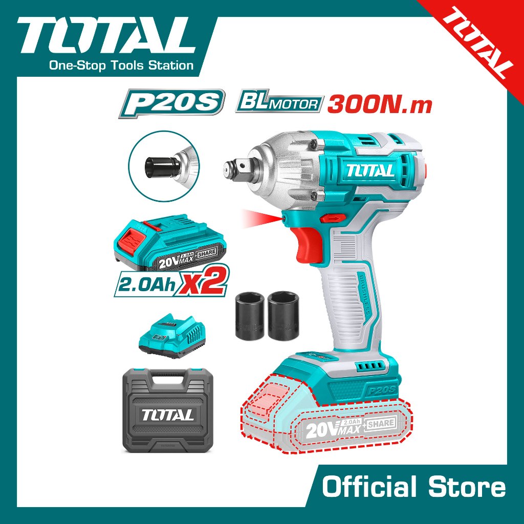 Jual Mesin Cordless Impact Wrench 1/2" 300NM TOTAL TIWLI2038 BRUSHLESS ...