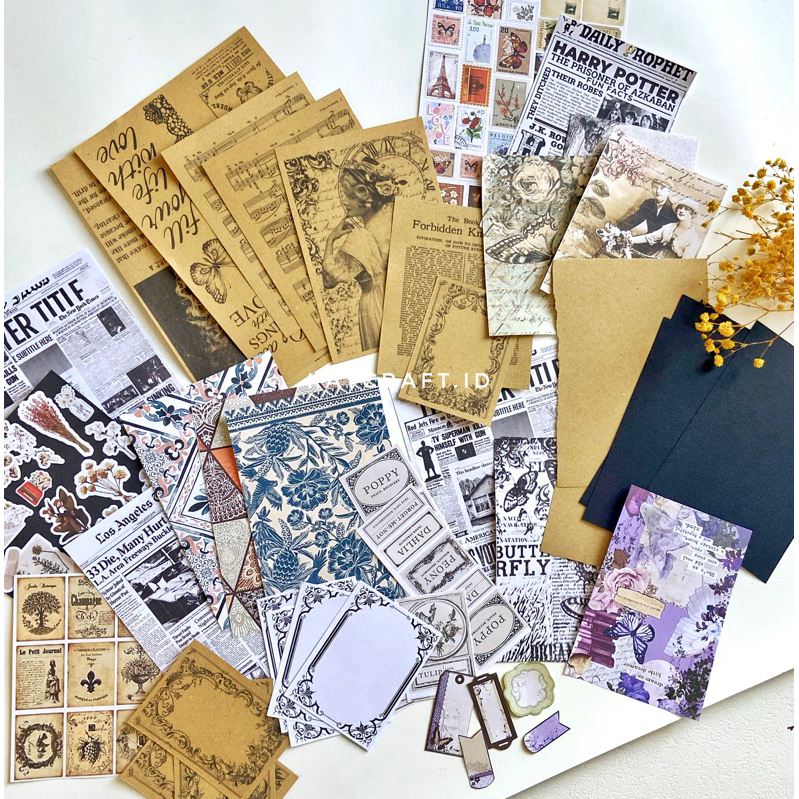 Jual 28Pcs++ Termurah Journaling Kit Vintage Old Paper Flowers Deco ...