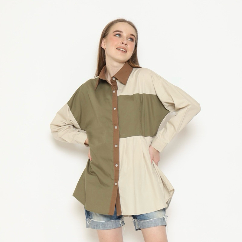 Jual [ Senchi ] - Kirara Block Colors Shirt / Atasan Kemeja Oversized ...