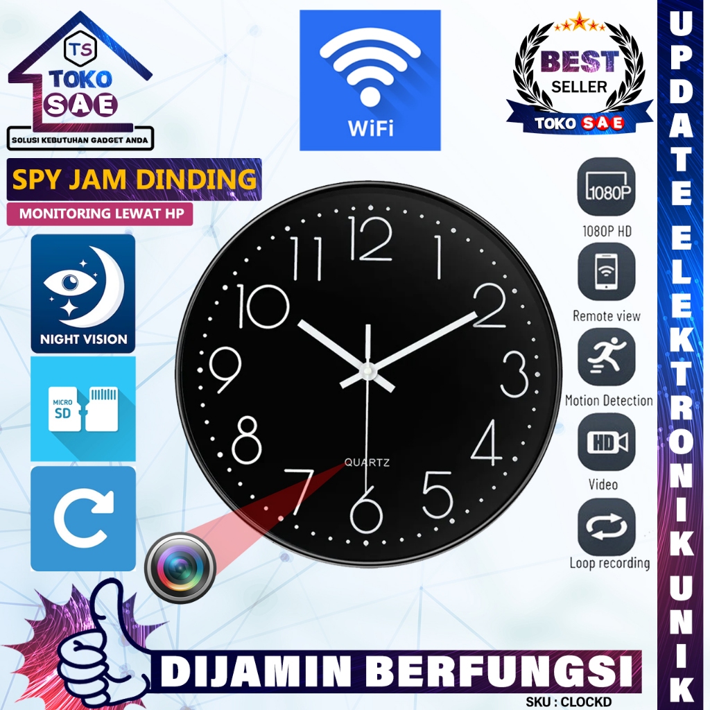 Jual Camera Spy Ip Camera CCTV WIFI Wall Clock Jam Dinding Spy Cam ...