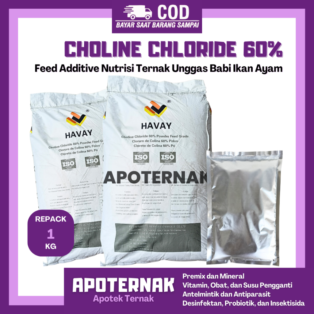 Jual CHOLINE CHLORIDE HAVAY 1 Kg - Feed Additive Nutrisi Ternak Unggas ...