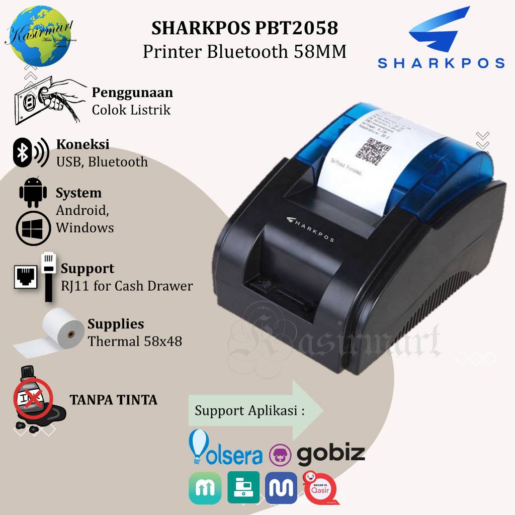 Jual Printer Bluetooth Thermal 58mm Sharkpos PBT2058 RPP02N USB ...