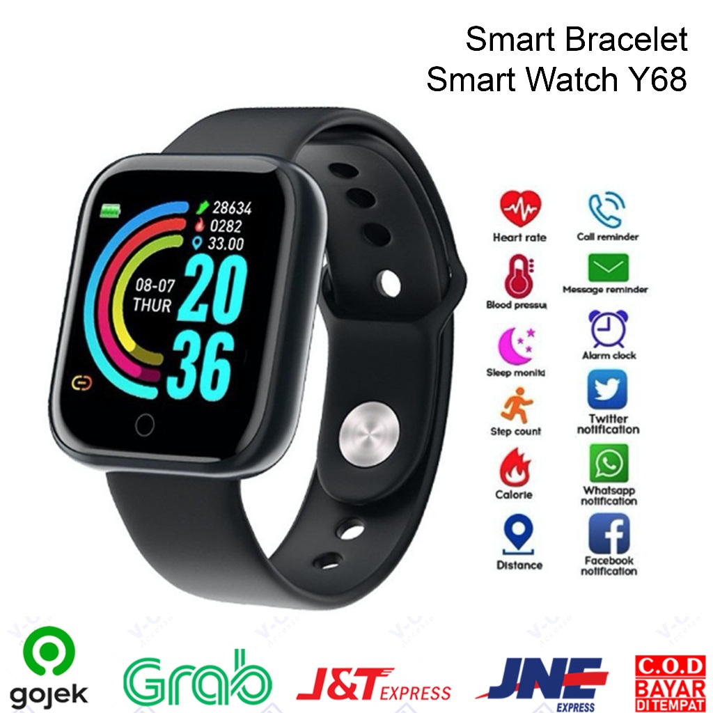 Jual Smartwatch Y68 Original Jam Tangan Pintar Smart Watch Full Screen ...