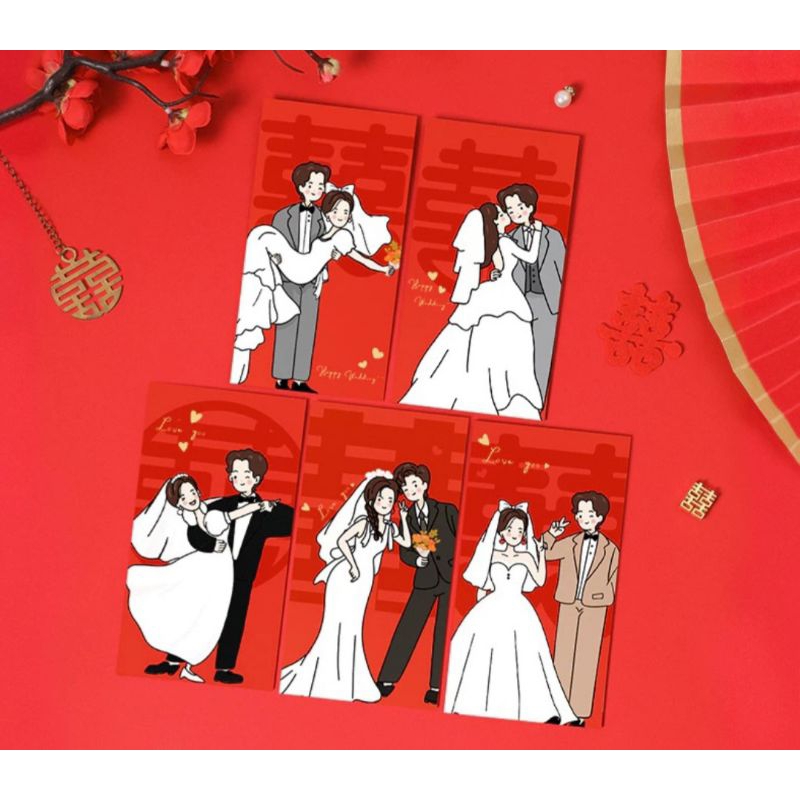 Jual ANGPAO MERAH PANJANG SHUANG XI BRIDE GROOM CARTOON KARIKATUR ...
