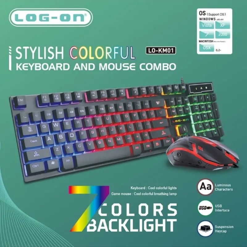 Jual LOG ON GAMING Keyboard+Mouse RGB LO-KM01 USB CABLE (1 SET ...